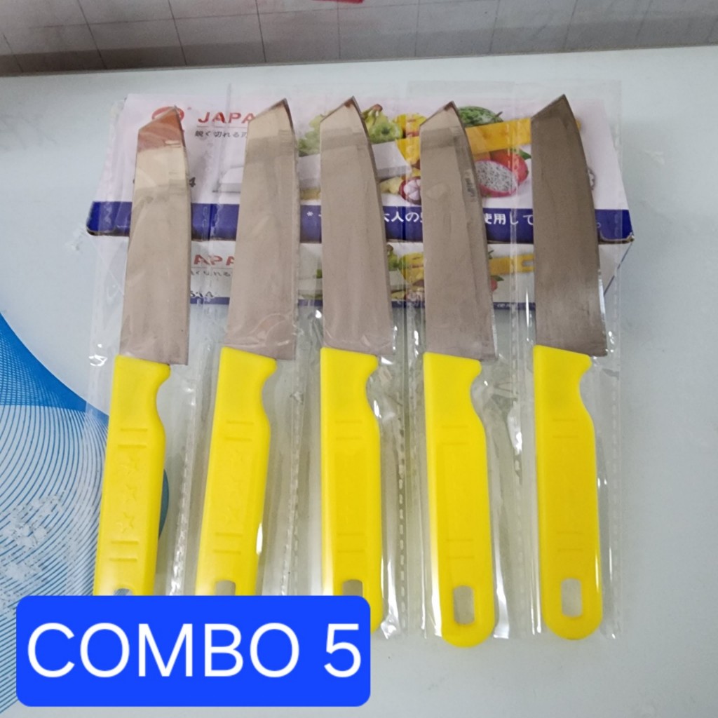COMBO 5 Dao Nhà Bếp Gọt Trái Cây Cán Nhựa Vàng (Dài 19cm, Lưỡi Ngang 2.5cm) | Shopee Việt Nam