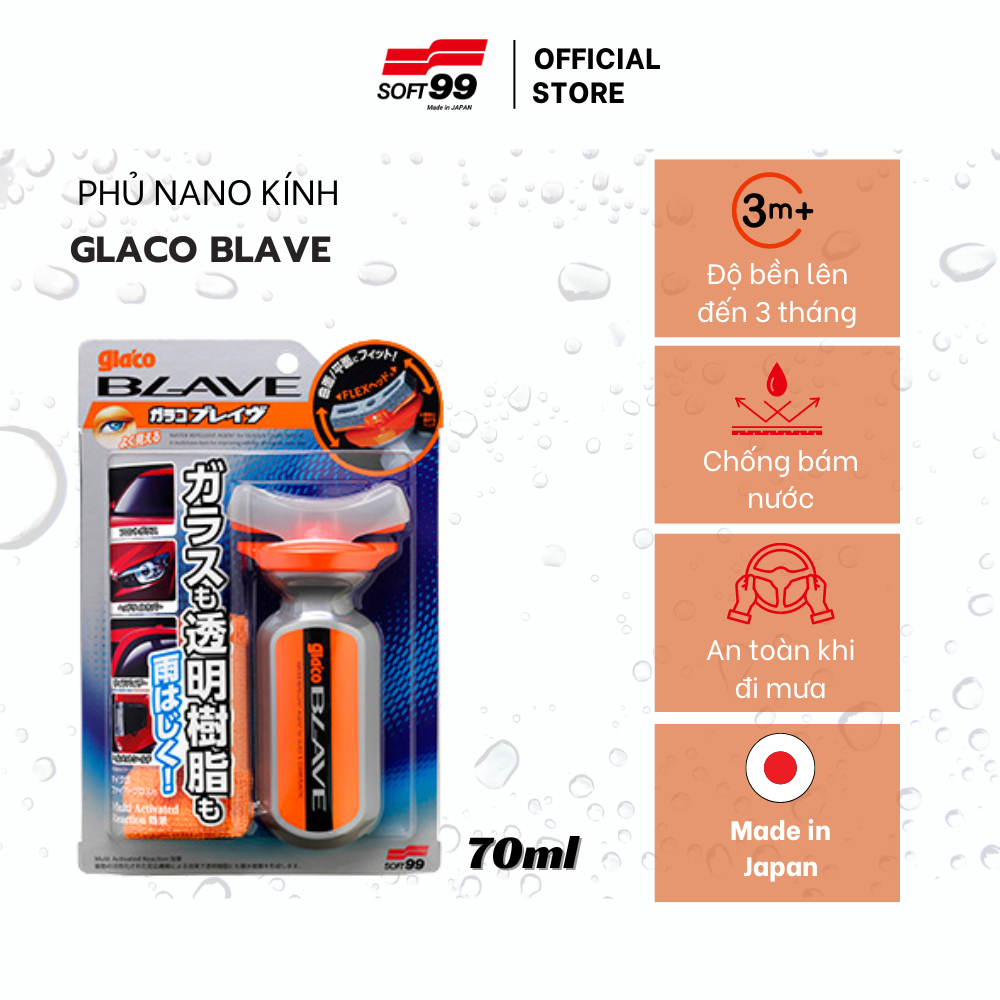 Phủ nano kính & nhựa trong suốt, chống bám nước trên kính ô tô Soft99 Glaco Blave G-100 70ml ...