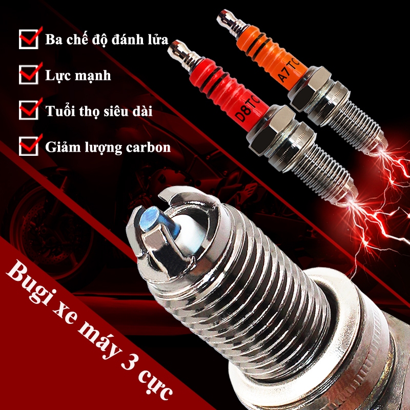 Bugi đánh lửa 3 cực YIPAUTO Bugi 3 điện cực A7TC D8TC công nghệ đánh ...