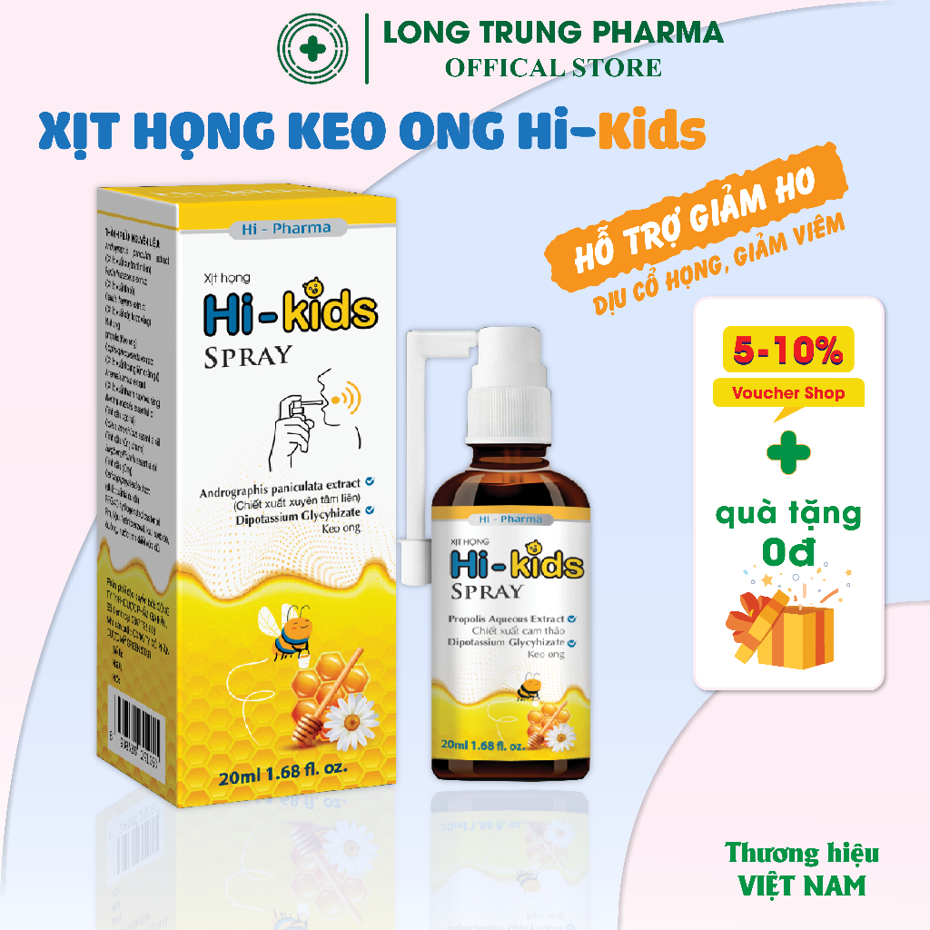 Xịt họng Hi-kids Giúp dịu họng, Hỗ trợ giảm các triệu chứng ngứa rát cổ ...