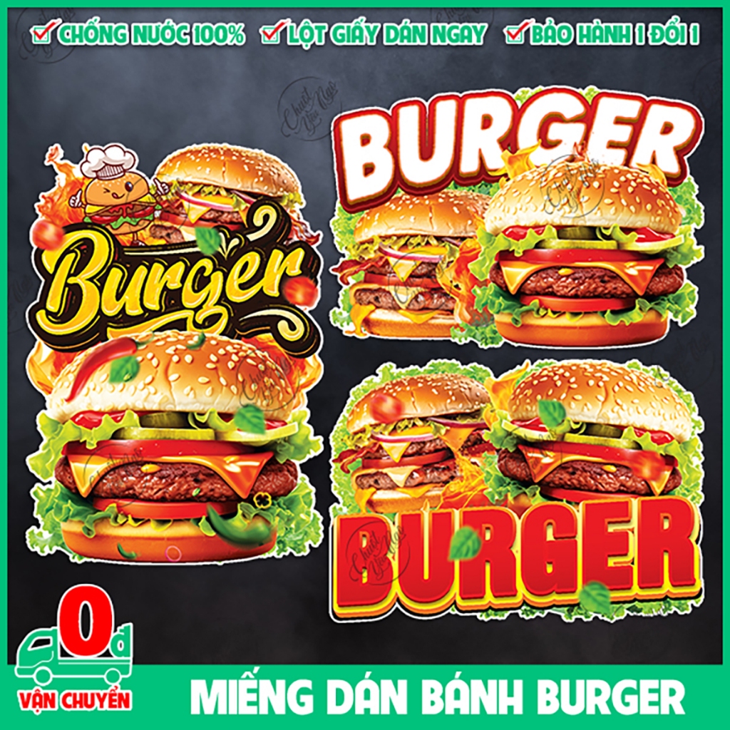Miếng dán bánh BURGER sticker trang trí xe đẩy dán tường decal trang ...