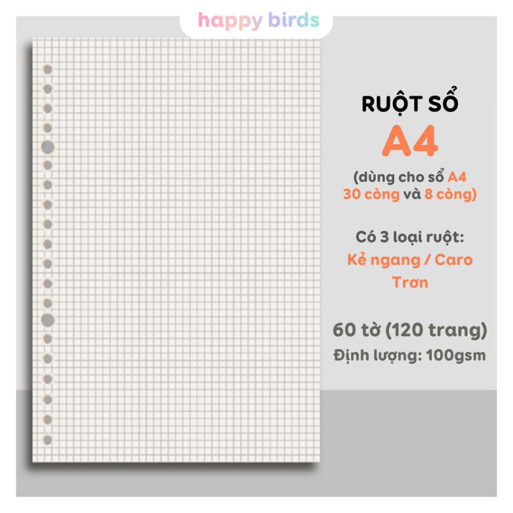 Sổ còng A4 B5 A5 A6 dày ruột giấy refill kẻ ngang caro chấm sổ tay ...