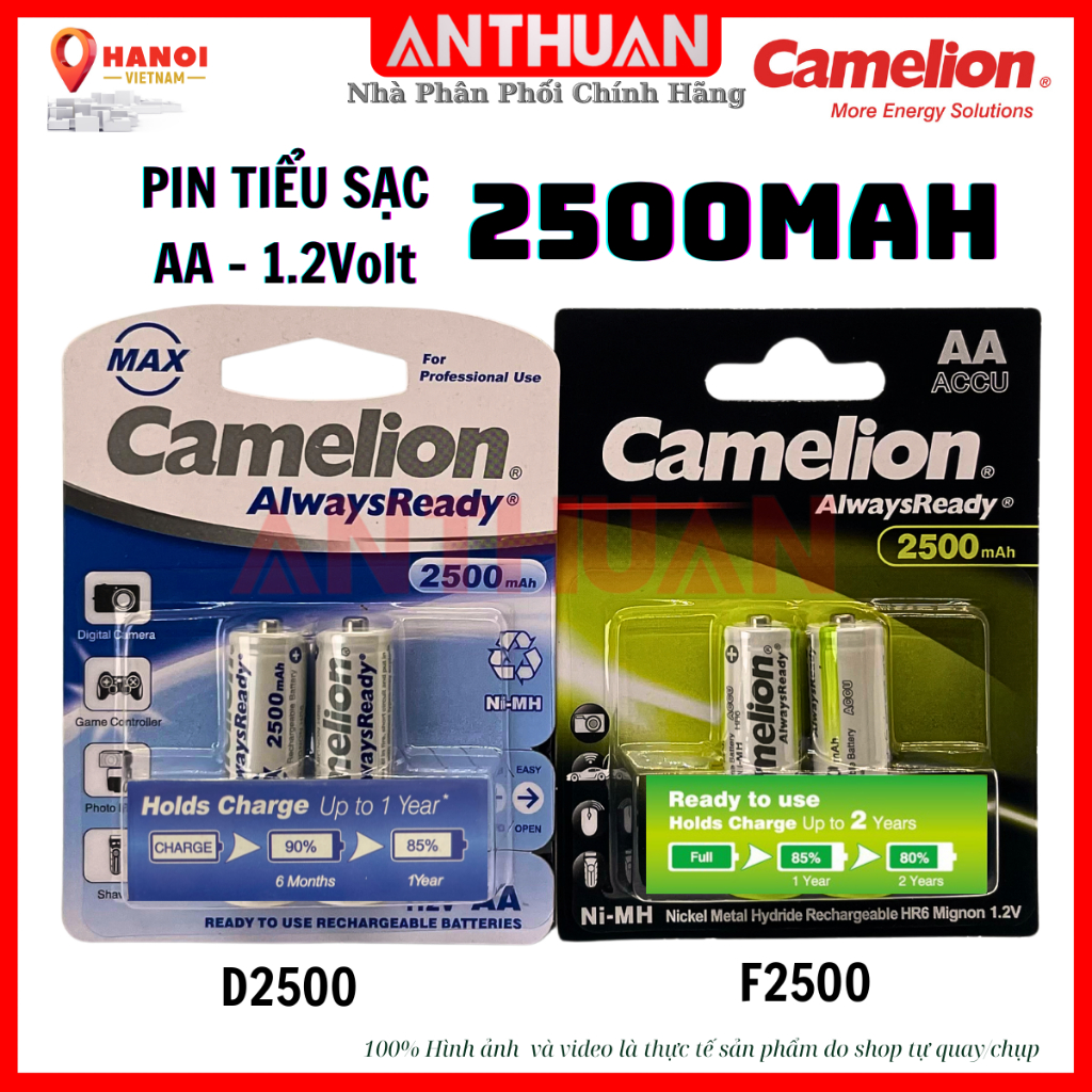 Pin Sạc AA Camelion AlwaysReady dung lượng cao 2500mAh Pin Tiểu 2A dùng ...