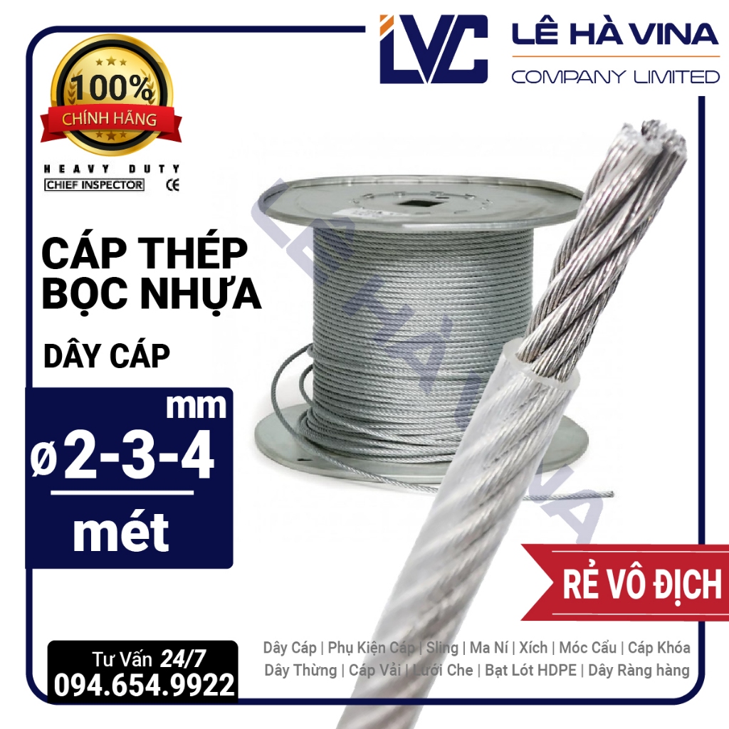 Dây Cáp Bọc Nhựa Siêu Bền Phi 2mm 3mm 4mm Tính Theo Mét,Cắt Theo Ưu Cầu ...