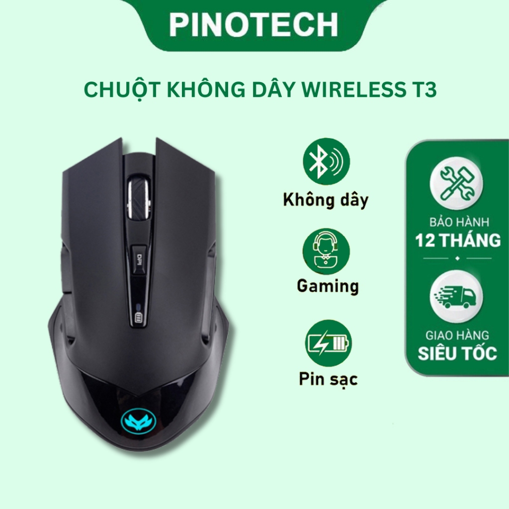 Chuột Không Dây Pin Sạc PINOTECH T3Pro AI thông minh Chống Ồn Kết Nối Wireless 2.4G Pin 5 Tuần ...