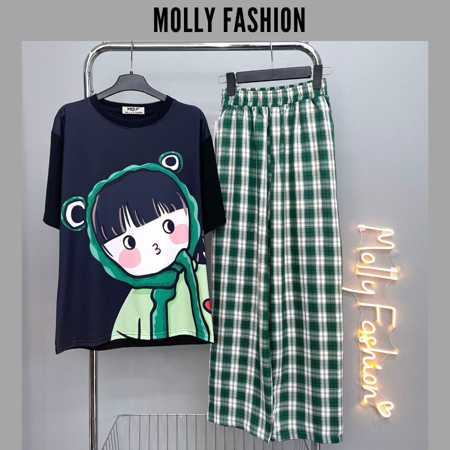 Đồ bộ nữ quần dài kate caro áo thun BST06 freesize | Form rộng họa tiết Molly Fashion | Shopee ...