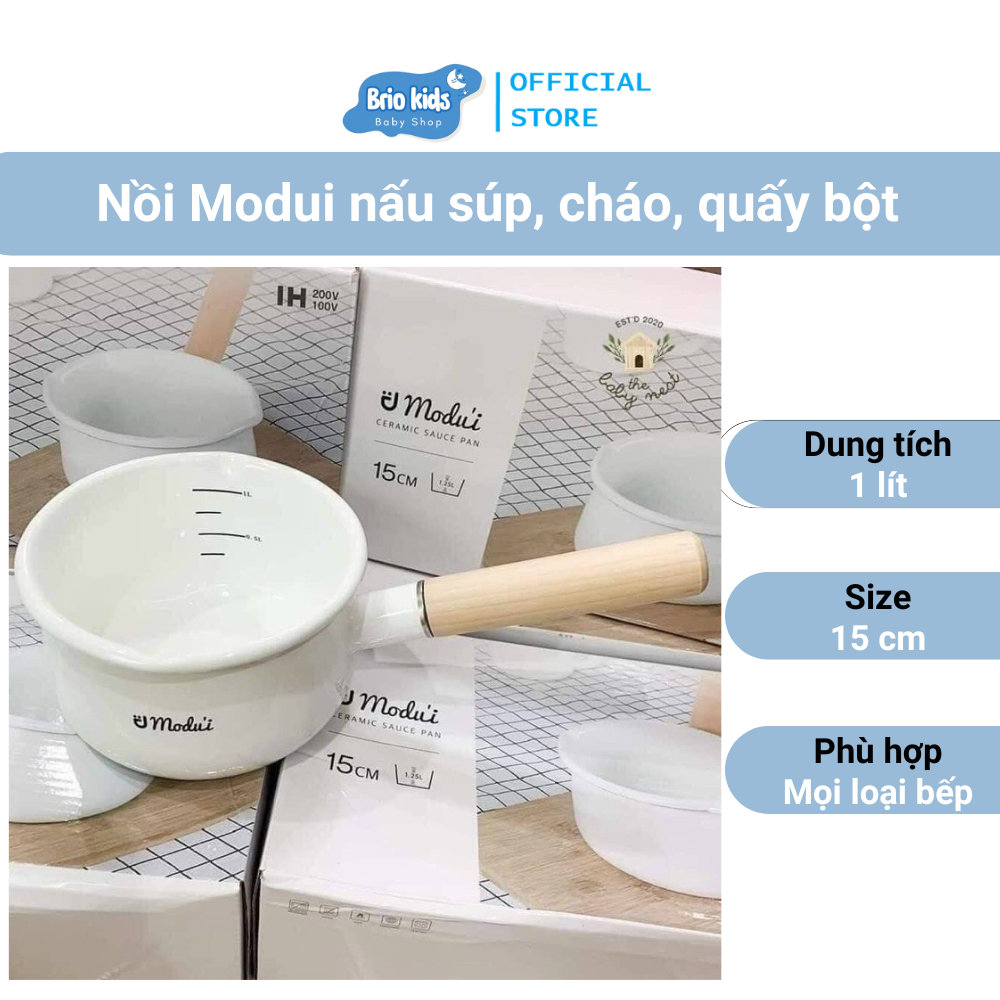 NỒI SỨ nấu bột cho bé chống dính cao cấp MODUI, Dùng cho mọi loại bếp, Size 15cm, dung tích 1 ...
