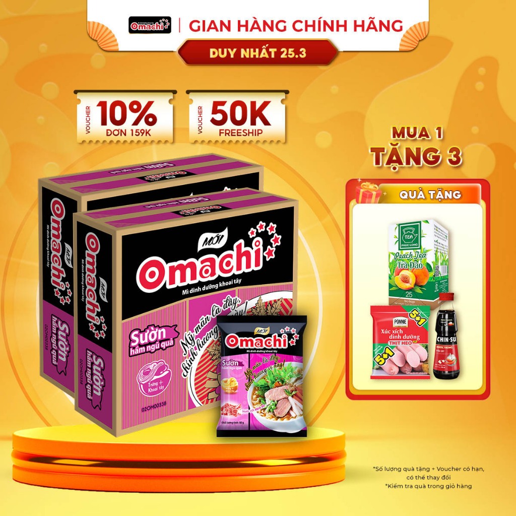 Combo 2 Mì Omachi Sườn Hầm Ngũ Quả Gói 80g - Thùng 30 Gói x 80g ...