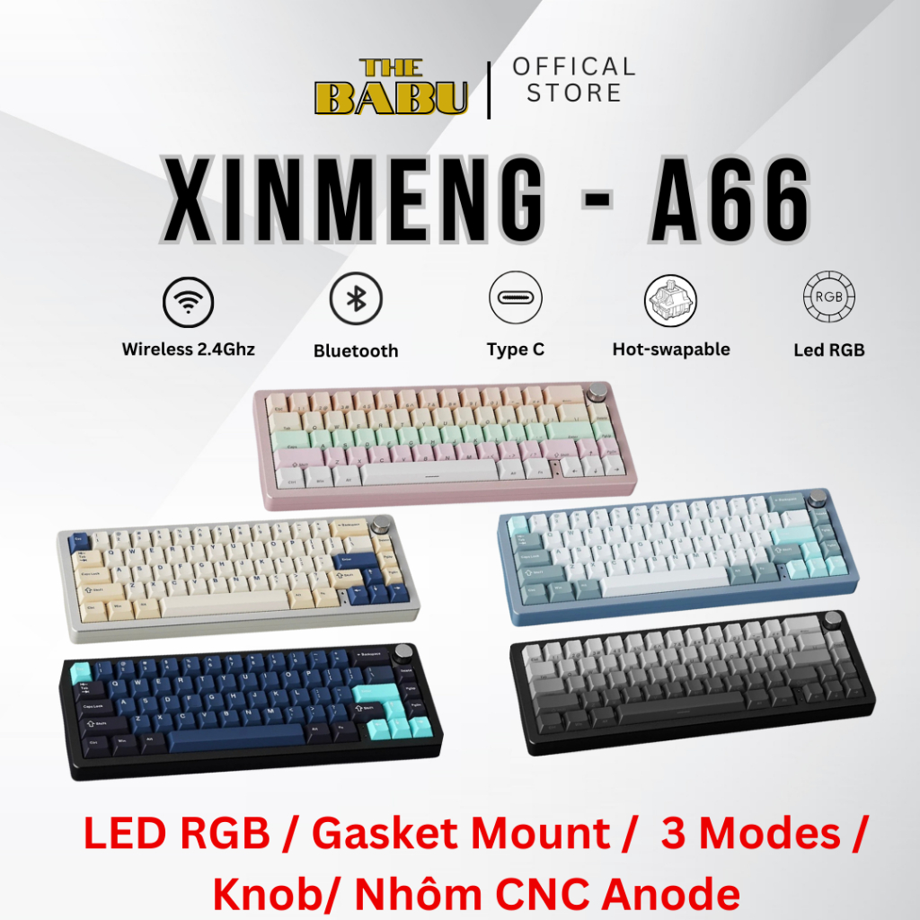 Hàng sẵn | Bàn phím cơ Xinmeng A66 | Nhôm CNC Anode |3 mode kết nối ...