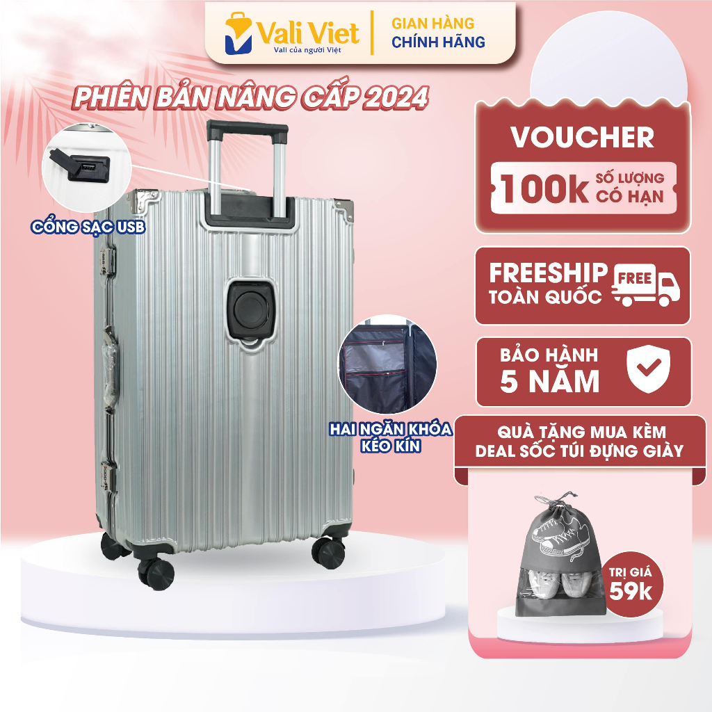 [BẢN NÂNG CẤP 2024] Vali khung nhôm khóa sập Vali Việt Size 24, Nhựa ...