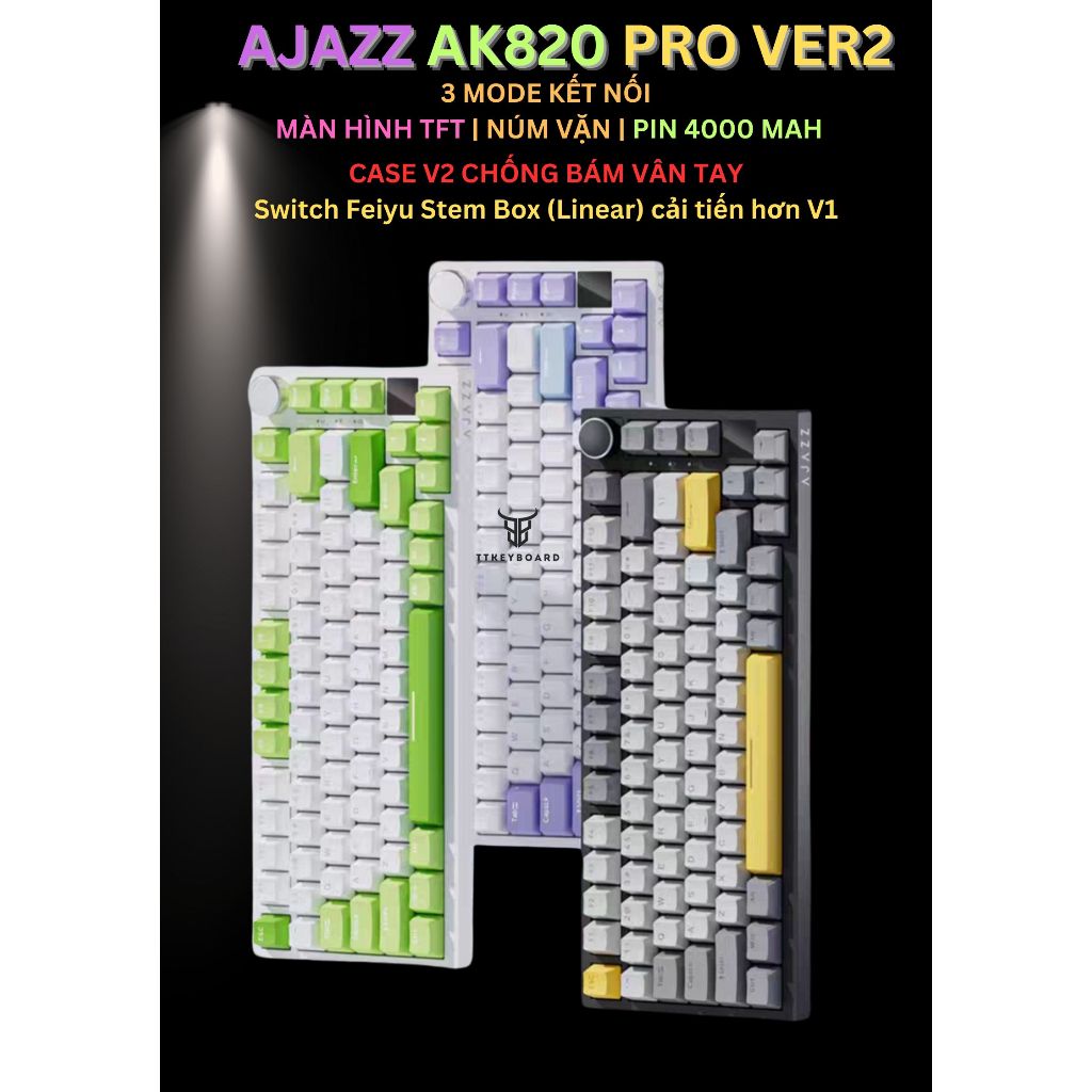 Bàn Phím Cơ Không Dây AJAZZ AK820 PRO - 3 Mode - Màn Hình TFT Chỉnh GIF ...