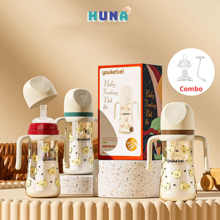 Combo Bình tập uống nước cho bé Ubmom Youbeike 300ml, kèm mỏ vịt, ống hút và núm ti | Shopee ...