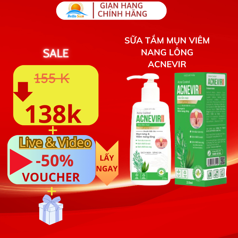 Sữa tắm mụn lưng ACNEVIR viêm nang lông body mờ thâm mụn mông ngực body ...
