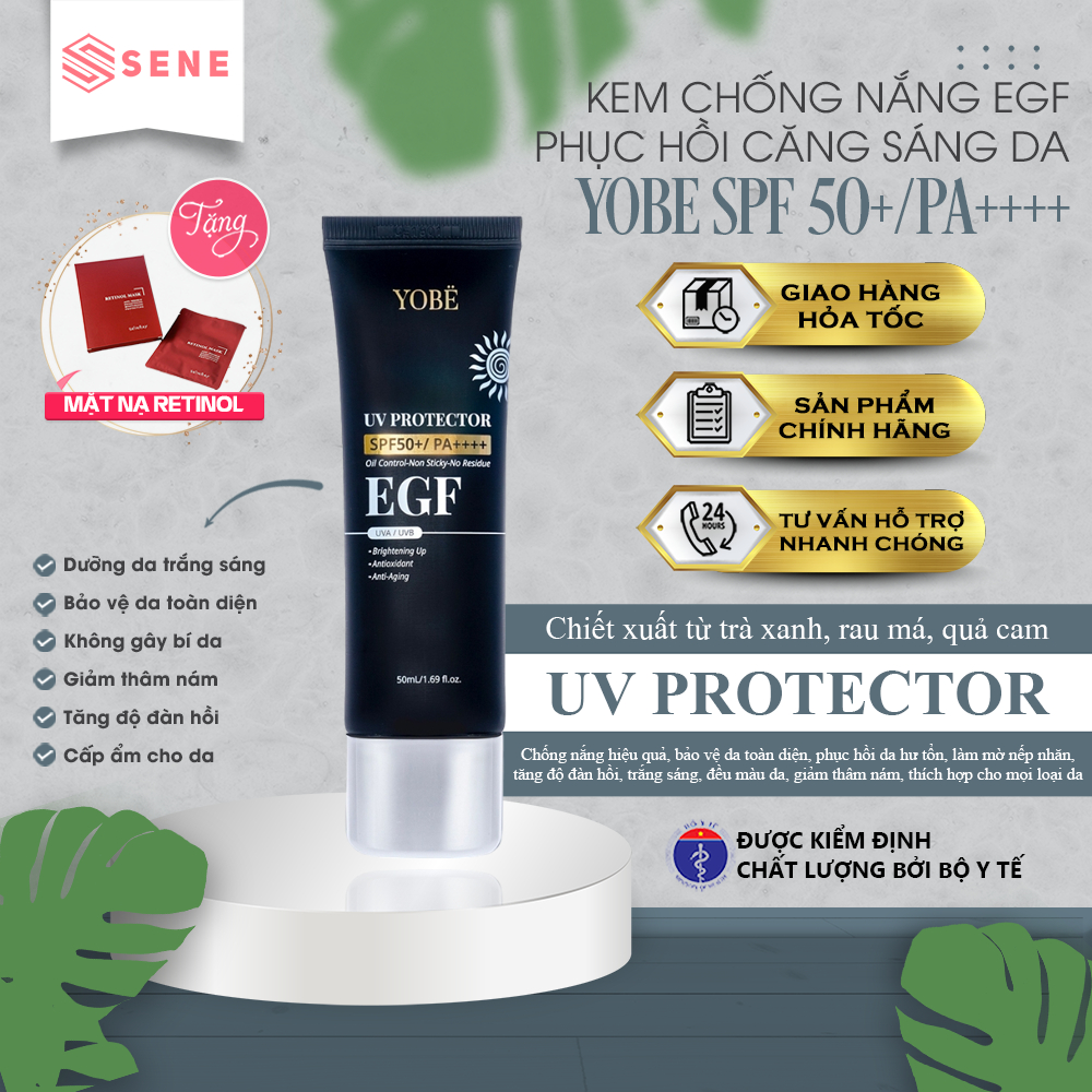 Kem chống nắng EGF YOBE phục hồi da hư tổn, căng sáng da, chống lão hóa, SPF 50+, thích hợp mọi ...