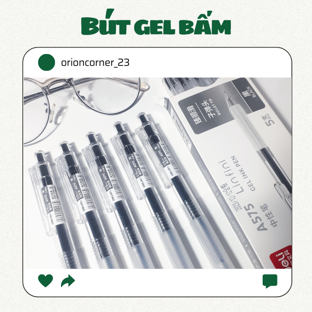Bút Gel Bấm Ngòi 0.5mm Màu Đen Deli A575 Thiết Kế Vỏ Trong Suốt ...