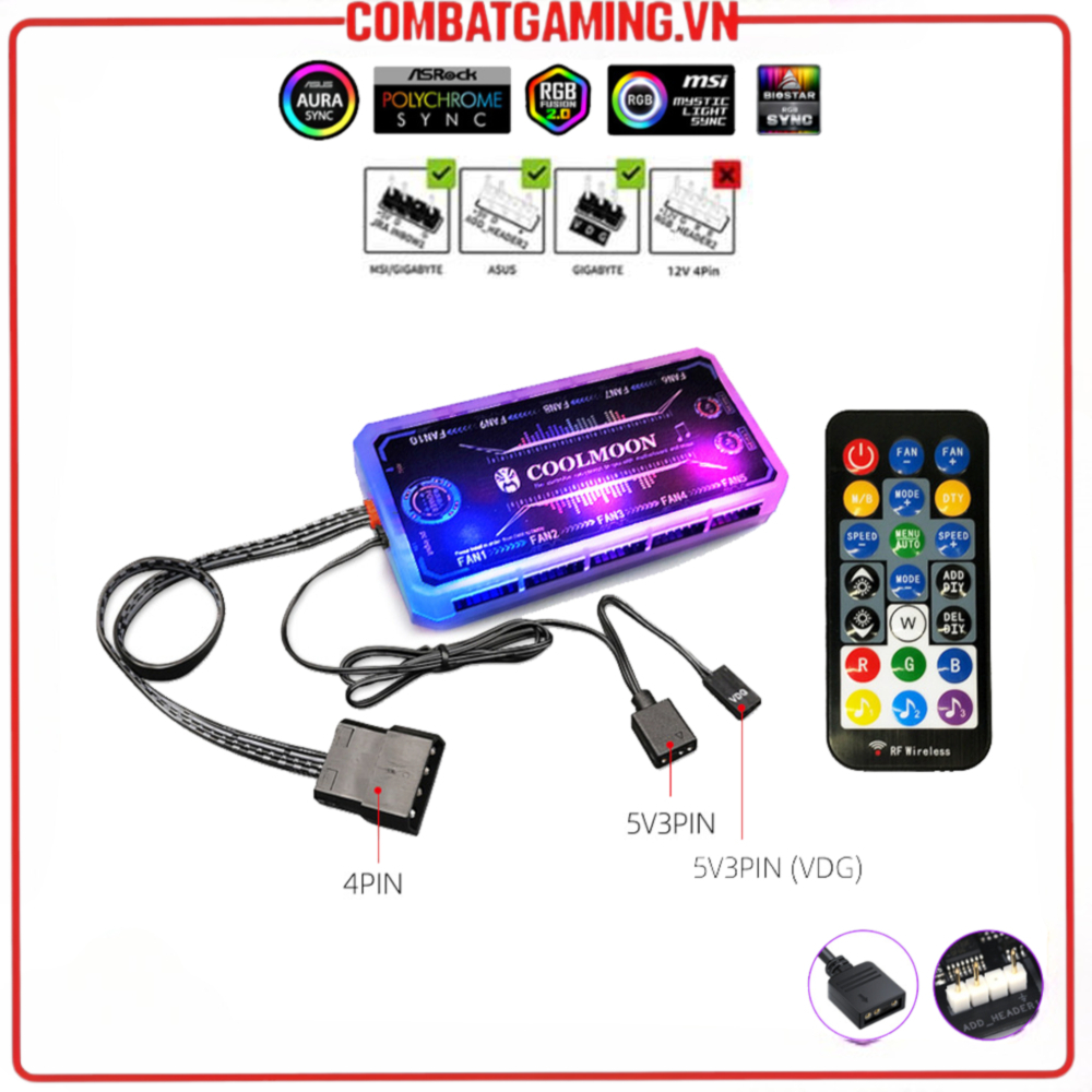Bộ Hub Điều Khiển Quạt Coolmoon Fan Led RGB Đồng Bộ MainBoard + Đồng Bộ ...