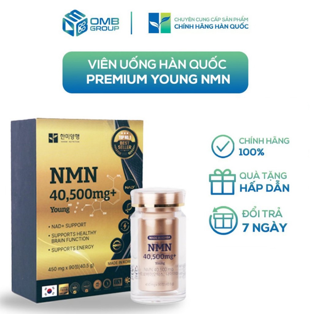Viên uống Hàn Quốc PREMIUM YOUNG NMN 40500mg giúp trẻ hóa làn da, căng bóng hồng hào Hộp 90 viên ...