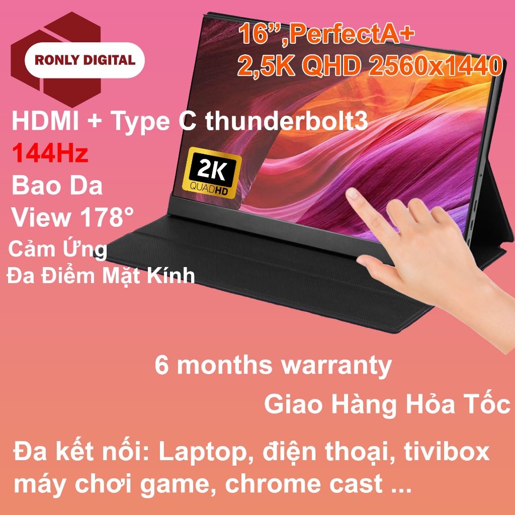 Màn Hình Di Động 16 inch, Option Cảm Ứng 2,5K - 4K, 100%SRGB, 60hz-144hz, Vi Tính, Mở Rộng, Rời ...