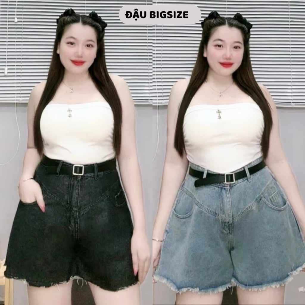 Quần đùi Bigsize nữ chất jean lưng cạp cao ống rộng rách thời trang ...
