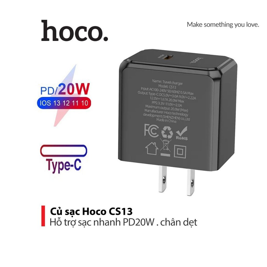 Củ sạc nhanh PD20W Hoco CS13 chân dẹt 1 cổng Type-C hỗ trợ QC3.0 chất ...