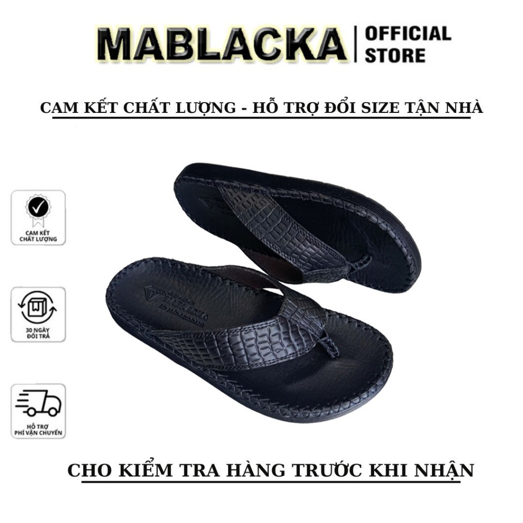 Dép nam xỏ ngón MABLACKA chất liệu da bò thật 100%,đế cao 2,5cm thời ...