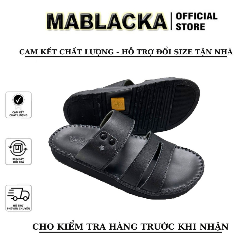 Dép da nam quai ngang MABLACKA thời trang nam cao cấp D75 | Shopee Việt Nam