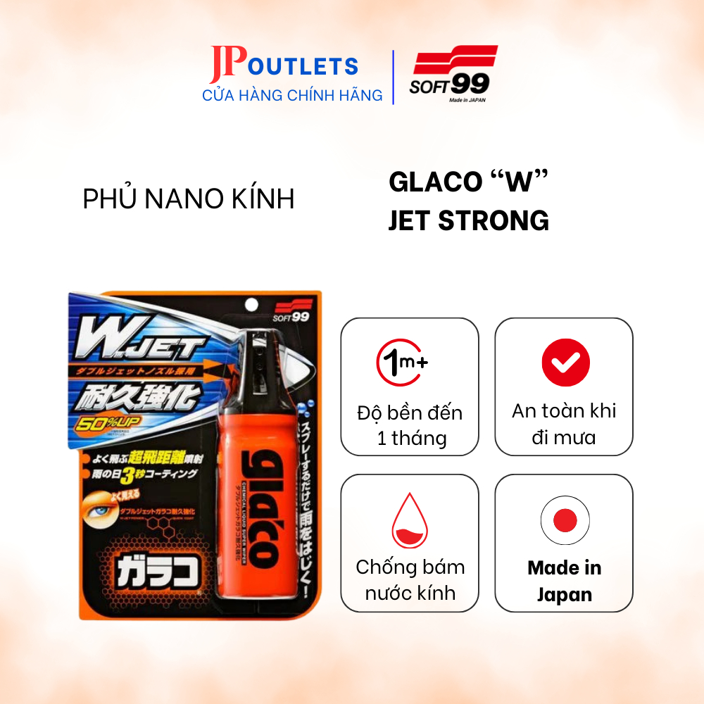 Chai xịt phủ nano kính ô tô Soft99 Glaco W Jet Strong G-64 180ml, chống bám nước trên kính ...