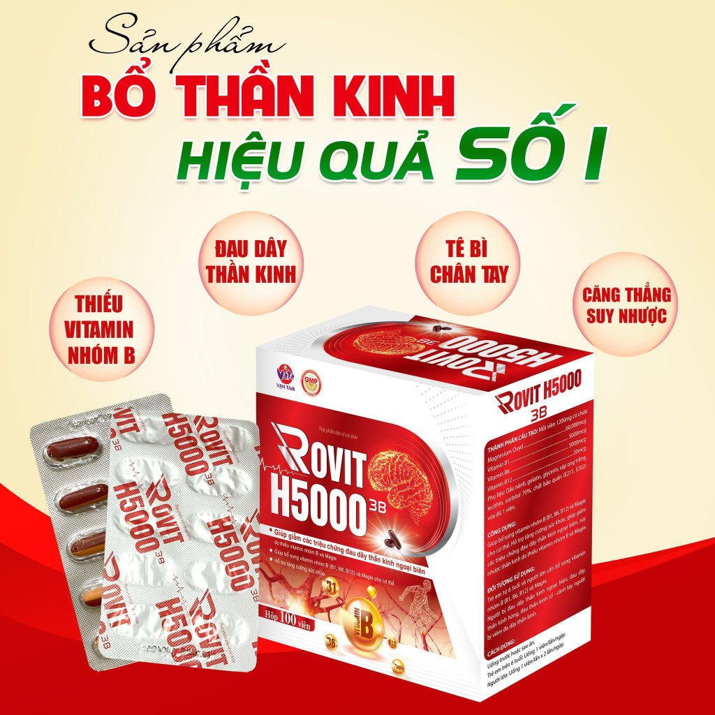 ROVIT H5000 3B hộp 100 viên bổ sung vitamin B và Magie, giảm tê bì tay chân, căng thẳng suy ...