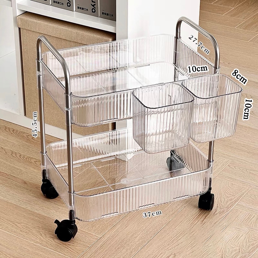 Kệ để đồ đa năng trong suốt có bánh xe kệ mỹ phẩm khung Inox hộ gia ...