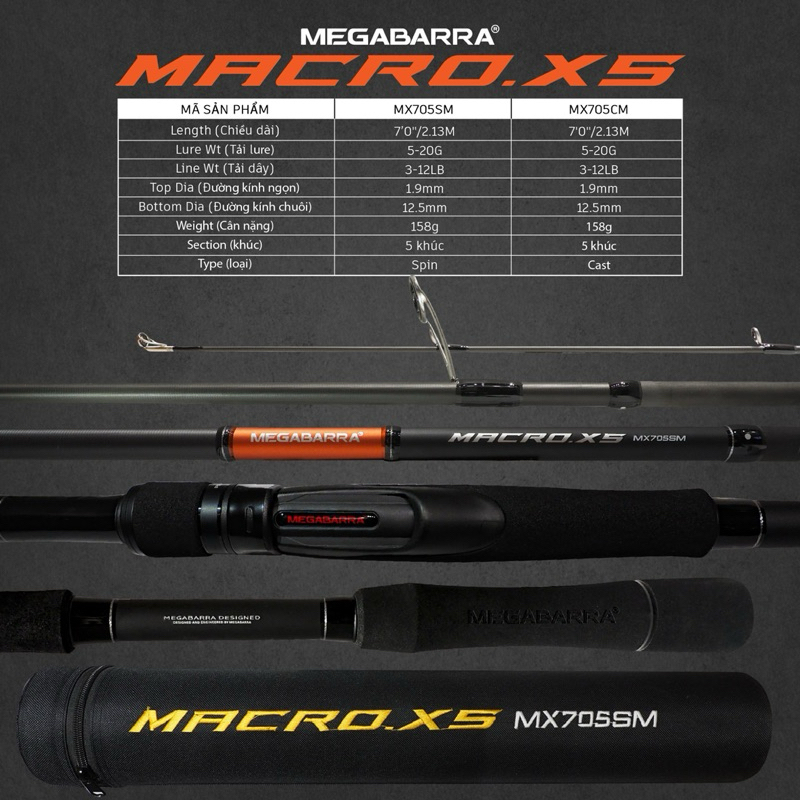 Cần MEGABARRA MACRO.XS 5 khúc tiện lợi đi câu du lịch Fishing Câu Cá Lure fishing | Shopee Việt Nam