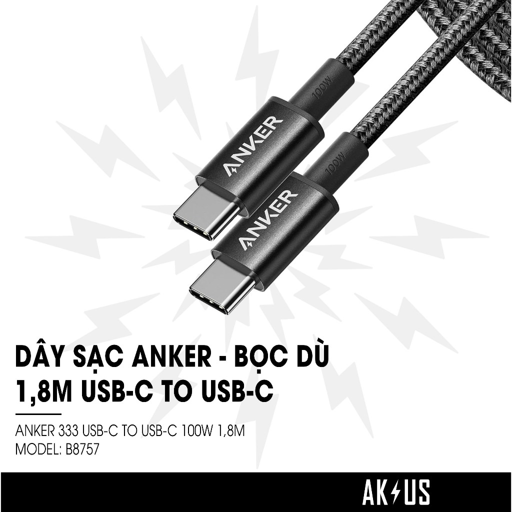 Dây Sạc Anker 333 USB-C to USB-C 100W (Bọc dù) 1.8M - B8757 | Shopee ...