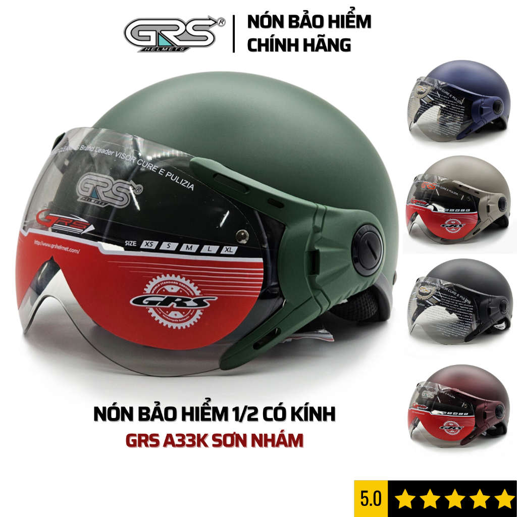 Mũ bảo hiểm nửa đầu có kính GRS HELMETS A33K sơn nhám, thiết kế an toàn ...