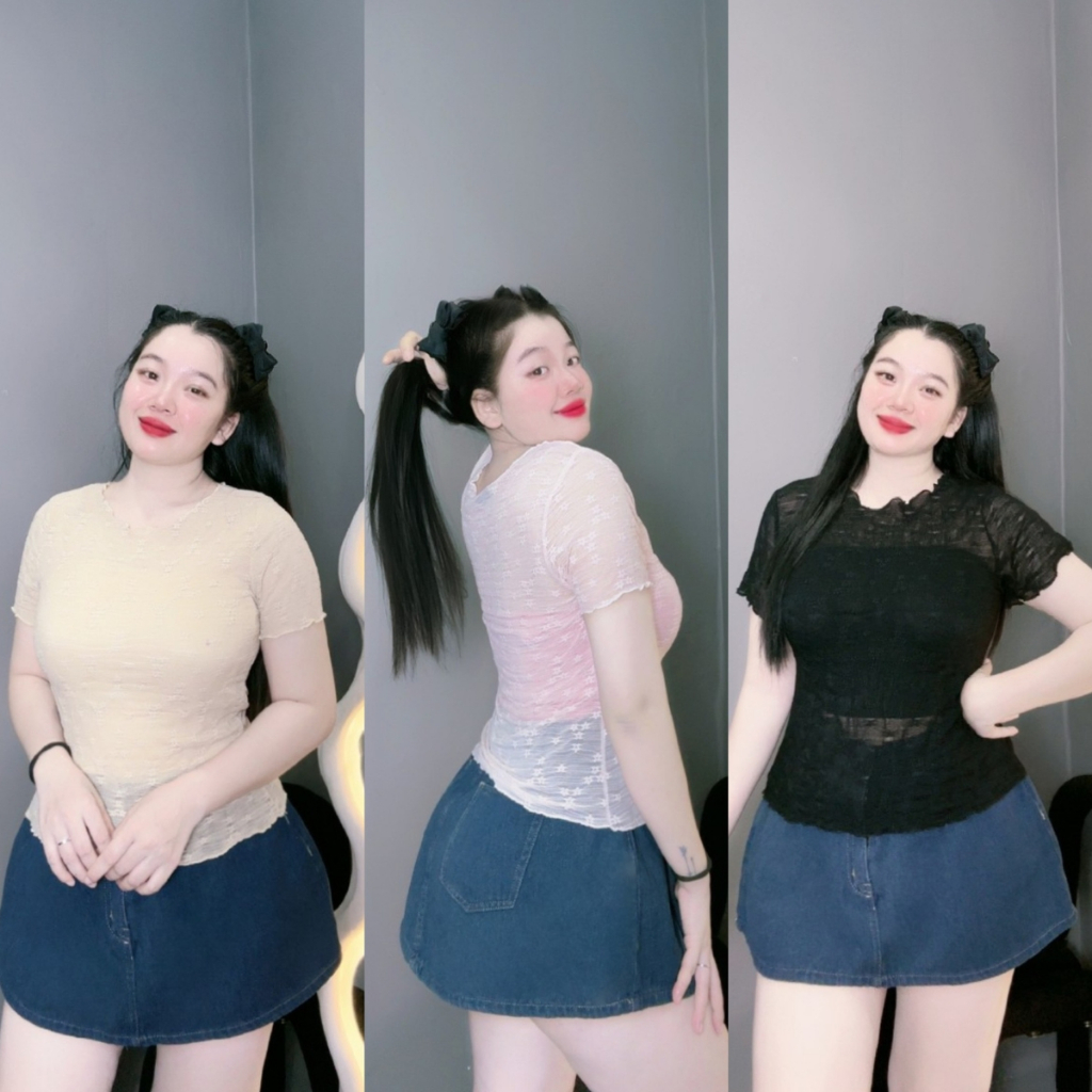 Áo thun nữ NHỎ CLOTHING bigsize dạng lưới ren hoa cao cấp xuyên thấu (kèm lót) áo quây bên trong ...