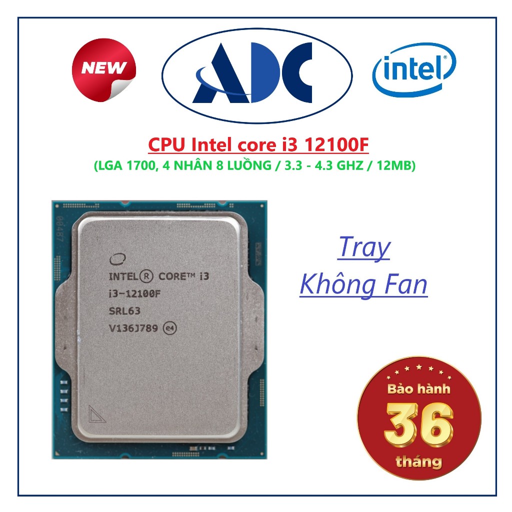 CPU Intel core i3 12100F(LGA 1700, 4 NHÂN 8 LUỒNG / 3.3 - 4.3 GHZ ...