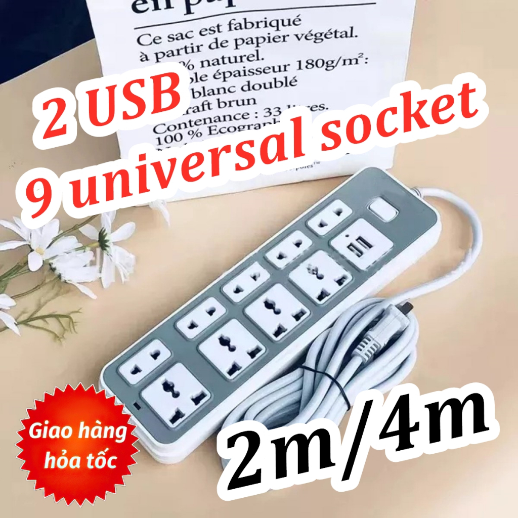 Ổ Cắm Điện Power Strip Đa Năng Thông Minh-Ổ cắm điện thông minh kèm cổng sạc 2 USB，5 plugs, 9 ...