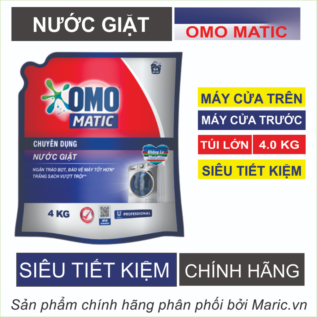 [TÚI LỚN] Nước giặt Omo túi lớn 4KG chuyên dụng cho máy cửa trước, cửa trên (Túi xanh) 4 kg ...