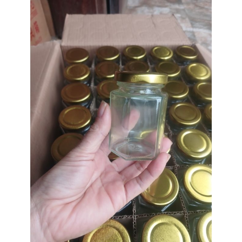 (BS) COM BO 100 hũ thuỷ tinh LỤC GIÁC nắp thiếc vàng dùng đựng sữa chua, yến,100ml | Shopee Việt Nam