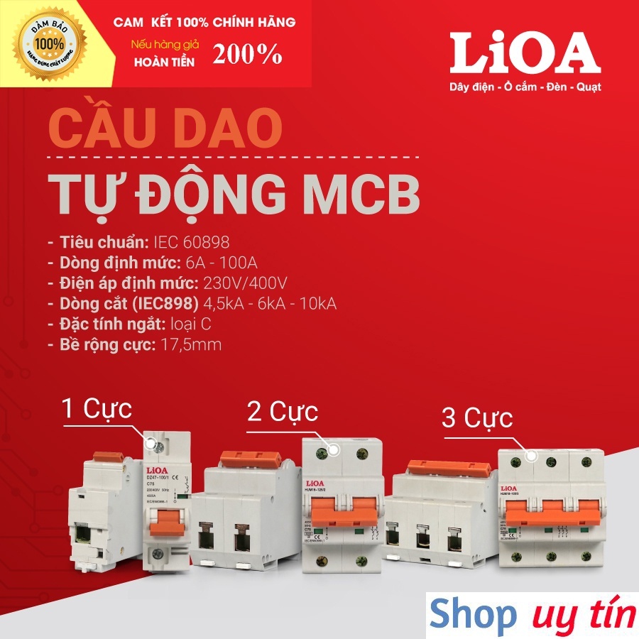 Aptomat LiOA 1 cực - Cầu dao tự động 1 pha dòng cắt 4.5KA - MCB LiOA ...