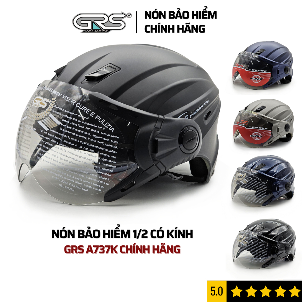 Mũ bảo hiểm nửa đầu có kính GRS HELMETS A737K cao cấp, thiết kế an toàn ...