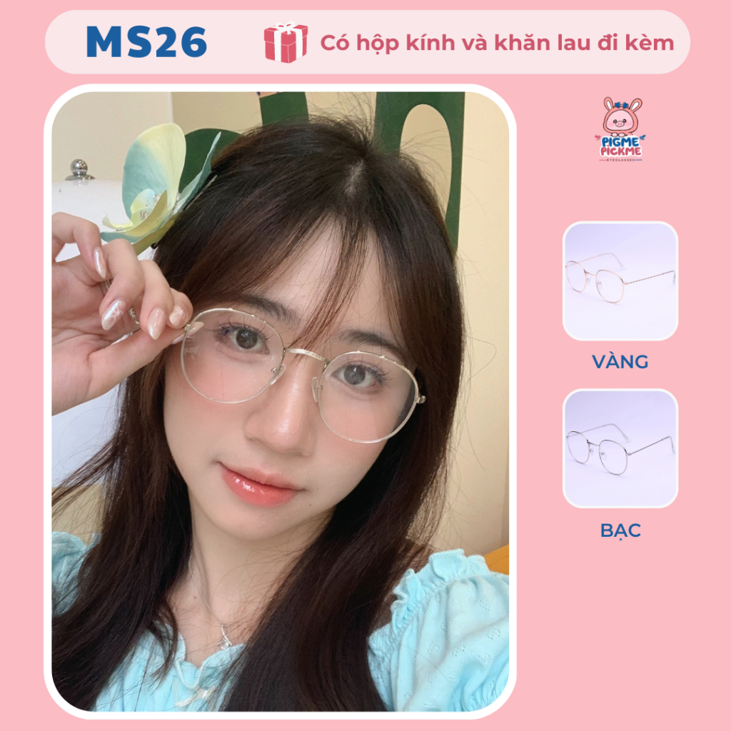 Gọng kính cận nữ mắt tròn chất liệu kim loại mảnh chắc chắn phong cách ...