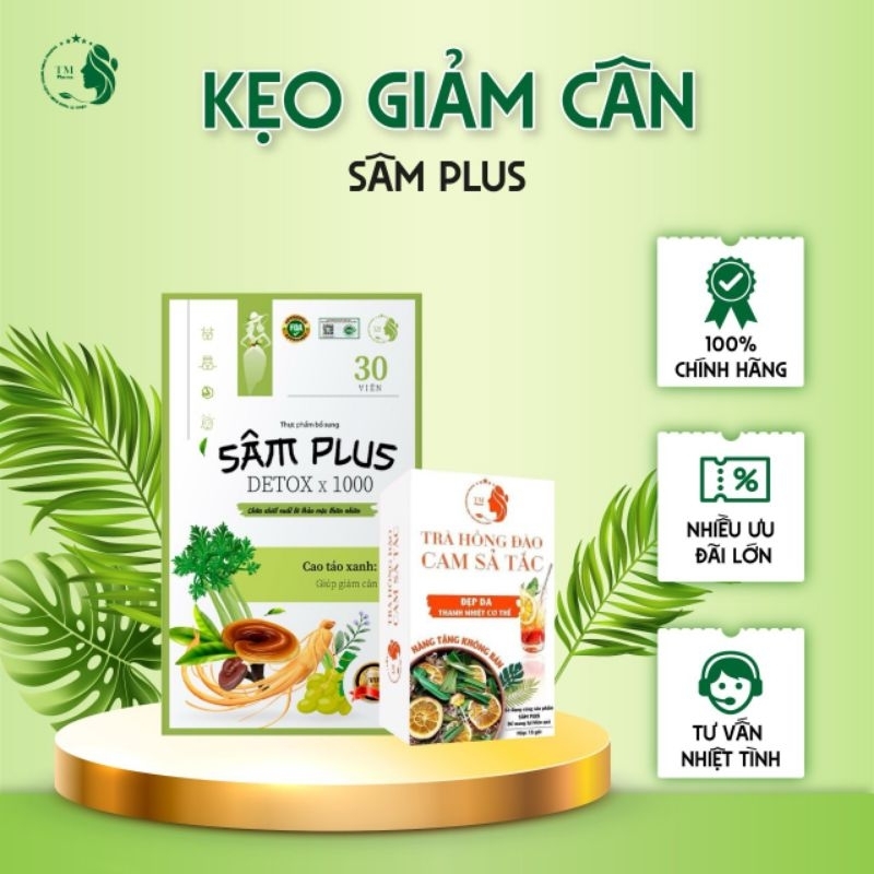Kẹo Giảm Cân Sâm Plus Detox X1000 và Trà Hồng Đào Cam Xả Tắc Hỗ Trợ ...