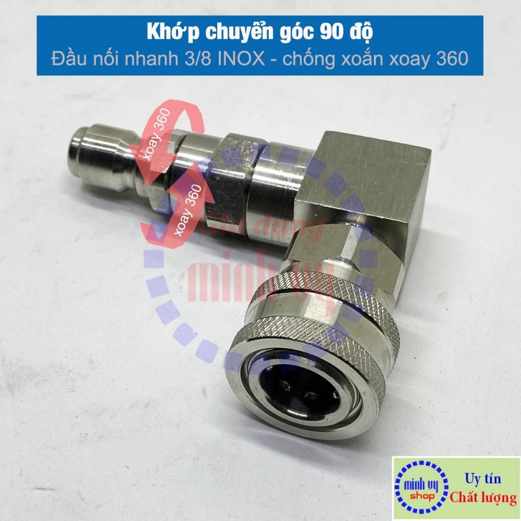 Khớp chuyển góc 90 độ 2 đầu nối nhanh 3/8 INOX có chống xoắn dây xoay 360 độ | Shopee Việt Nam