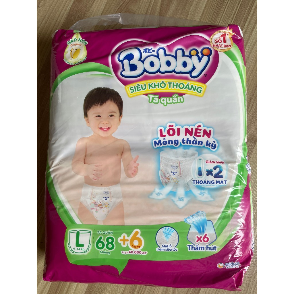 Tã quần Bobby Lõi nén thần kỳ 3mm Gạo non M76+6/ L68+6/ M60/ XL62+8 ...