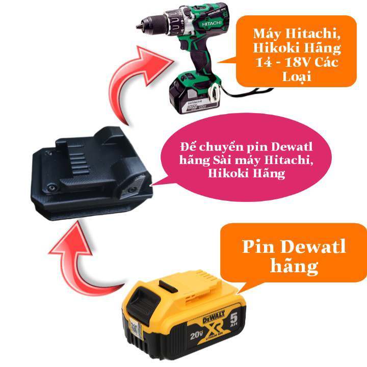 Đế Chuyển Pin Dewalt Dùng Cho Máy Hitachi, Hikoki 14V 18V In Nhựa Chịu Lực Siêu Cứng - Bộ Chuyển ...
