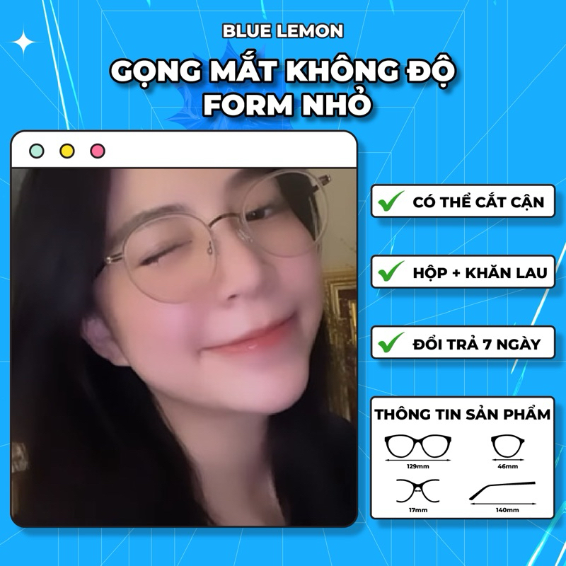 Gọng mắt không độ kim loại form nhỏ cực xinh có thể cắt cận BlueLemon ...