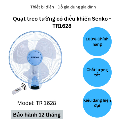Quạt treo tường có điều khiển Senko - TR 1628, Chính hãng, Kiểu dáng ...