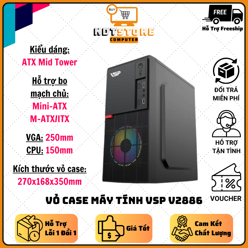 VỎ CASE MÁY TÍNH VSP V2886 Hỗ Trợ Main Mini-ATX/M-ATX/ITX - Hàng Chính Hãng | Shopee Việt Nam