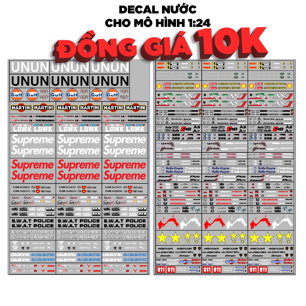 Decal nước cho mô hình ô tô tỉ lệ 1:24 dán tất cả nền màu DC806 ...