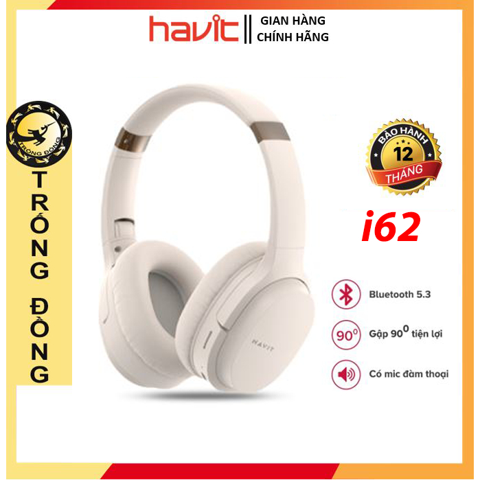 Tai Nghe Bluetooth Headphone HAVIT i62, Driver 40mm, BT 5.3, Nghe Đến 20H, Gập Gọn 90, Nghe thẻ ...