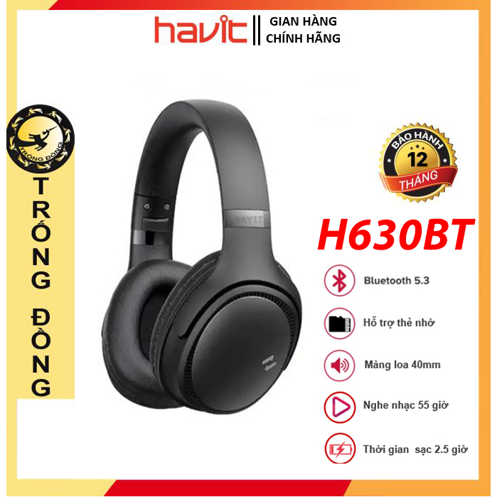 Tai Nghe Bluetooth Headphone HAVIT H630BT, nghe được thẻ nhớ, Driver 40mm, BT 5.3, Gập Tiện Lợi ...